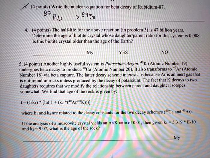 SOLVED:(4 points) Write the nuclear equation for beta decay of Rubidium ...