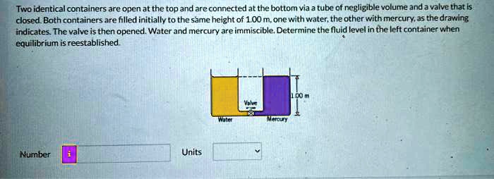 Two identical containers are open at the top and are connected at the bottom via a tube of ...