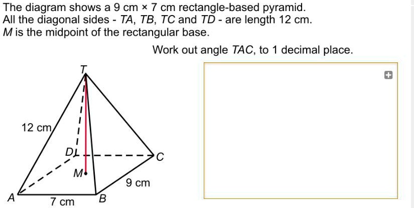 The diagram shows a 9 cm ×7 cm rectangle-based pyramid. All...