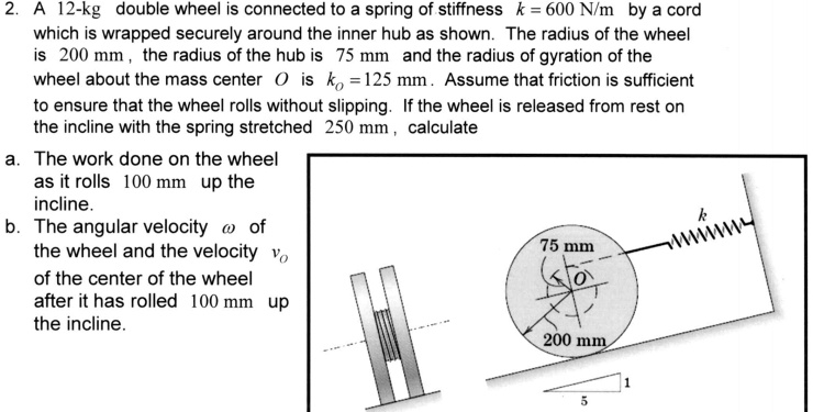 SOLVED: A 12-kg double wheel is connected to a spring of stiffness k ...