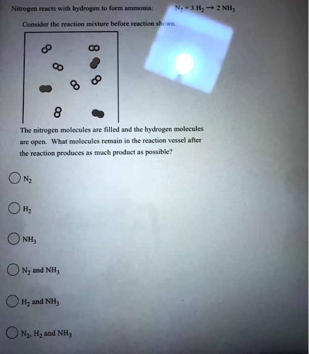 SOLVED: Nitrogen reacts with hydrogen to form ammonia: 3 Hz 72 NH; Consider the reaction mixture ...