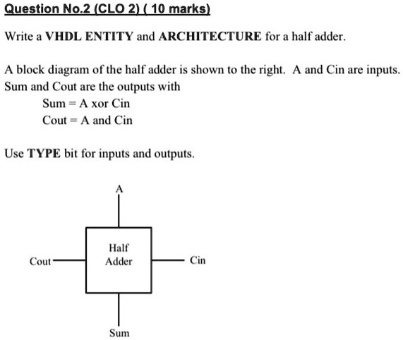 SOLVED: Question No. 2 CLO 2.10 marks Write a VHDL ENTITY and ... SOLVED: Question No. 2 CLO 2.10 marks Write a VHDL ENTITY and ...
