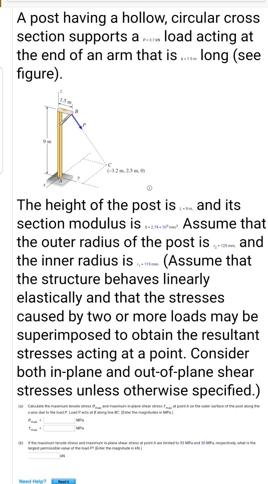 A post having a hollow circular cross section supports a...