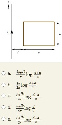 2?1a. (2μ0 Ib)/(π) log(d+a)/(a)b. (Ib)/(2π) log(d+a)/(a)μ0 Ibc. (μ0 Ib ...