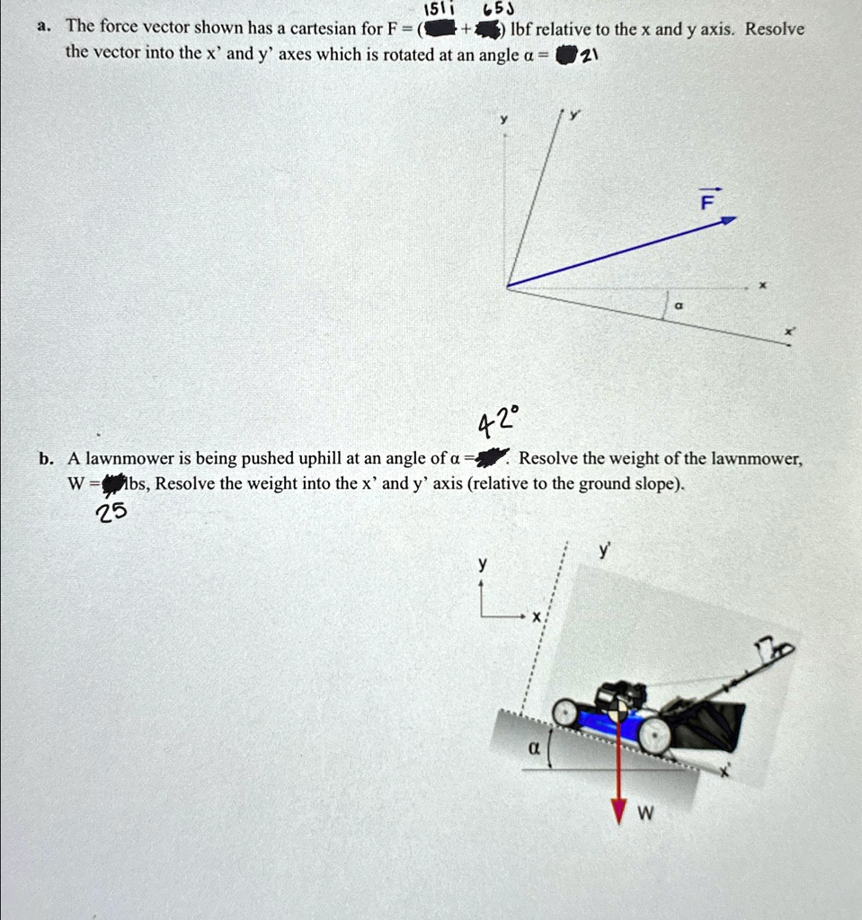 a. The force vector shown has a cartesian for relative to the x and y ...