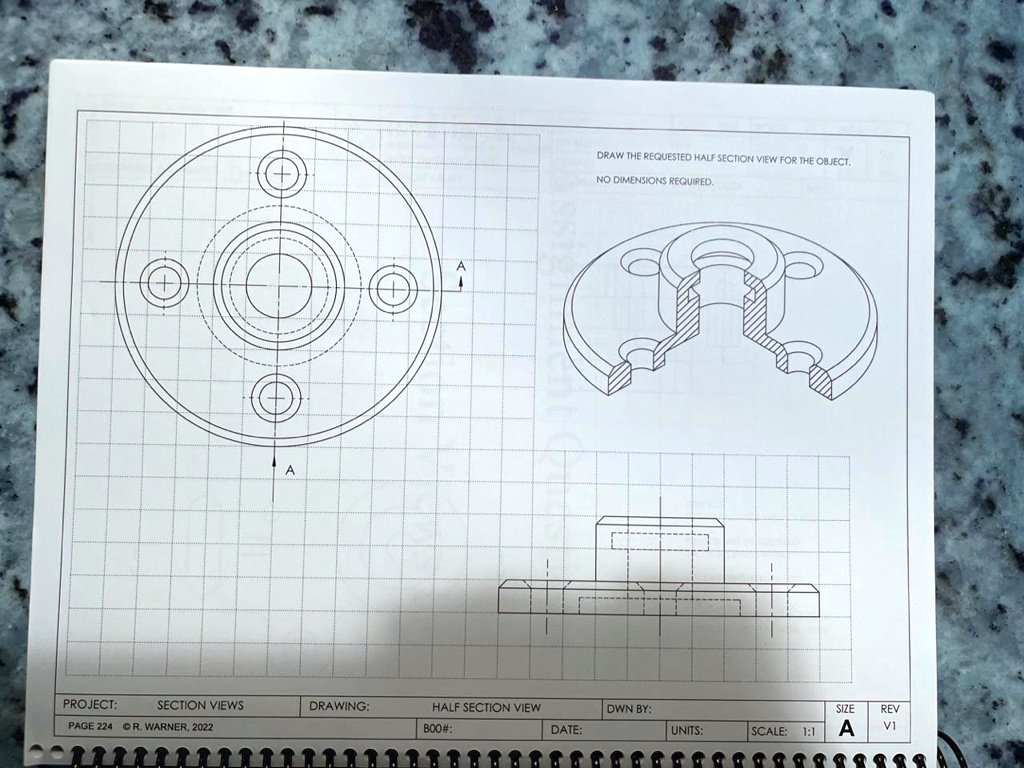 SOLVED: Draw the required half section view for the object no dimensions required DRAW THE ...