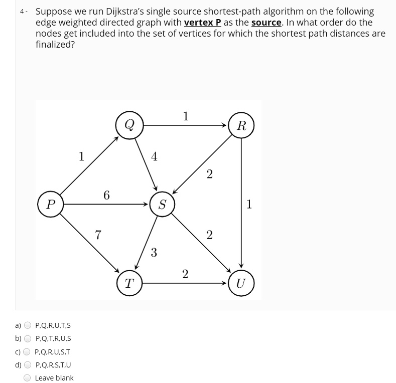 Solved Please Answer Me 4 4 Suppose We Run Dijkstra S Single Source Shortest Path Algorithm On