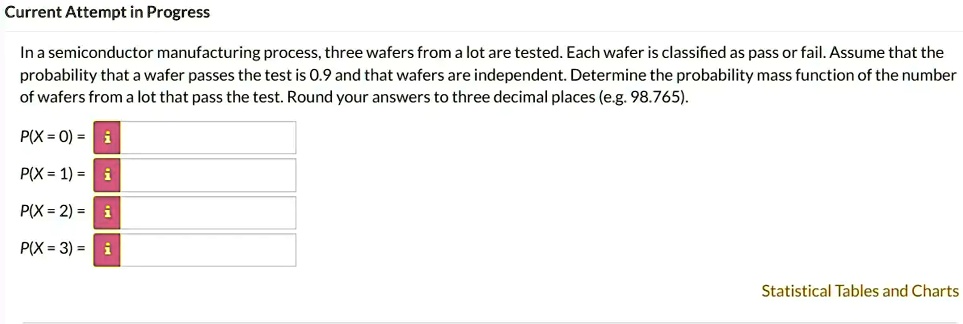SOLVED: Current Attempt in Progress Ina semiconductor manufacturing process, three wafers from ...