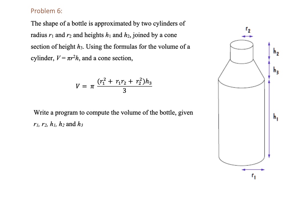 SOLVED: Using Java, the shape of a bottle is approximated by two cylinders of radius r1 and r2 ...