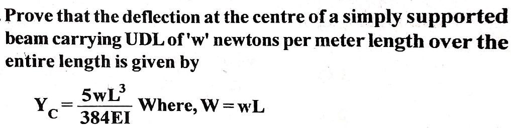 Prove that the deflection at the centre of a simply supported beam ...