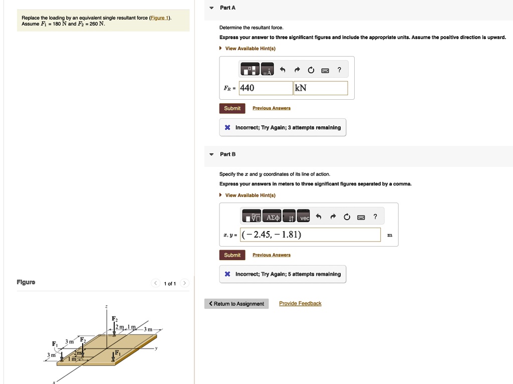 part a replace the loading by an equivalent single resultant force figure 1 assume f1 180 n and ...