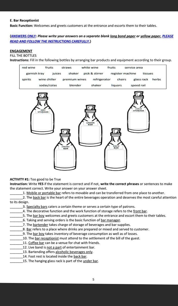 parts of bartending bar receptionist basic function welcomes and greets ...