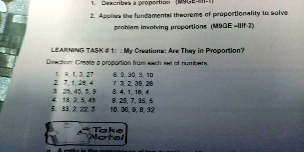 1. Describes a proportion (M9GE-IIIf-1) 2. Applies the fundamental ...