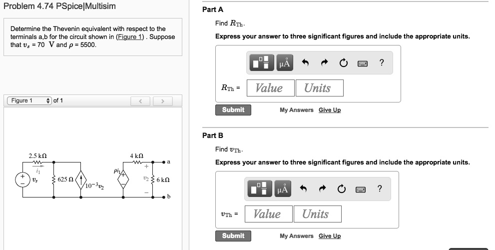 SOLVED: Problem 4.74 PSpice|Multisim Part A: Find RTh Determine the Thevenin equivalent with ...