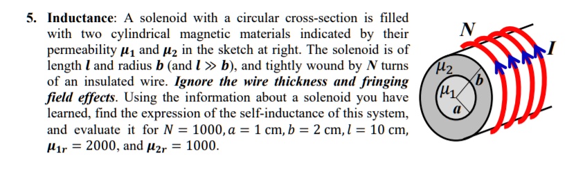 5. Inductance: A solenoid with a circular cross-section is filled with ...