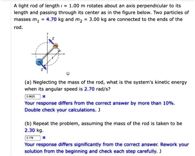 SOLVED: A light rod of length 1.00 m rotates about a axis perpendicular ...