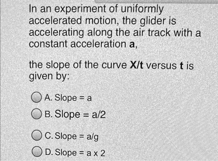 SOLVED: In an experiment of uniformly accelerated motion, the glider is accelerating along the ...