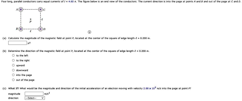 SOLVED:Four Iono paralle conductors cam equa curtents 0n/ =460 The ...