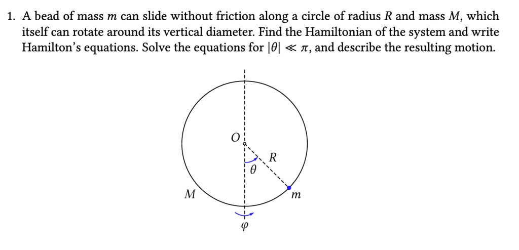 1. A bead of mass m can slide without friction along a circle of radius R and mass M, which ...