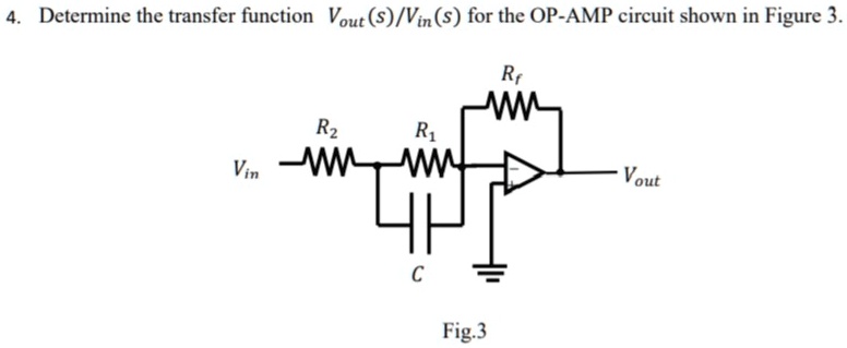 4. Determine the transfer function Vout(s)/Vin(s) for the OP-AMP circuit shown in Figure 3.