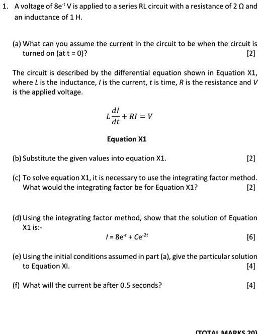 SOLVED: voltage of 8e ' V is applied to a series RL circuit with a resistance of 2 Q and an ...
