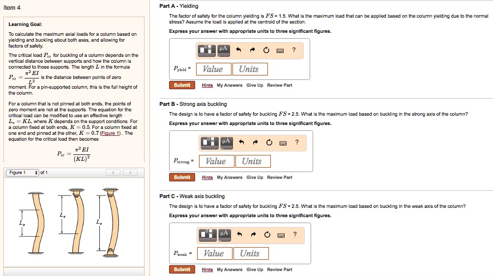 SOLVED: Part A - Yielding The factor of safety for the column yielding ...