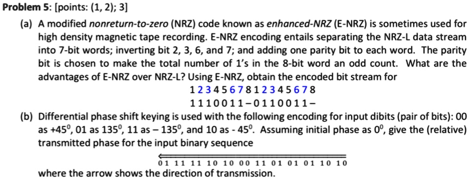 Problem 5: [points: (1, 2); 3] (a) A modified non-return-to-zero (NRZ) code known as enhanced ...
