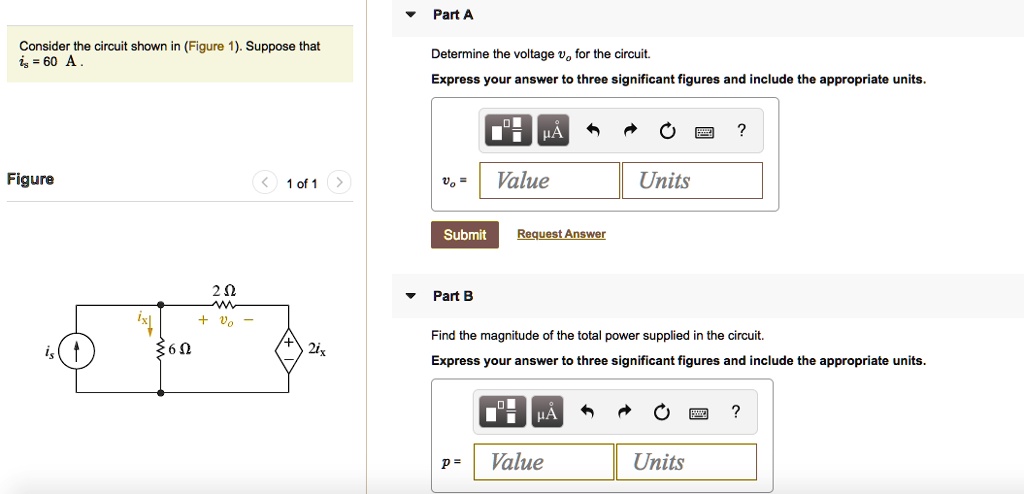 SOLVED: Consider the circuit shown in Figure 1. Suppose that i = 60 A. Determine the voltage for ...