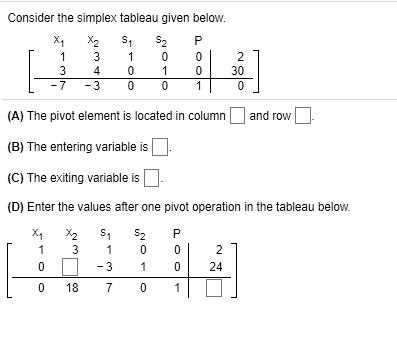 SOLVED:Consider the simplex tableau given belov:: (A) The pivot lement ...