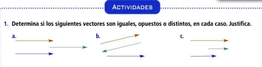 SOLVED: 1. Determina si los siguientes vectores son iguales, opuestos o ...
