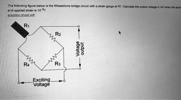 The following figure below is the Wheatstone bridge circuit with a strain gauge at R1. Calculate ...