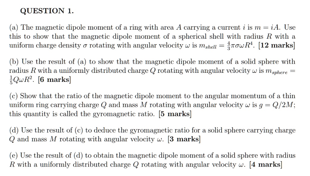 SOLVED: The magnetic dipole moment of a ring with area A carrying a ...