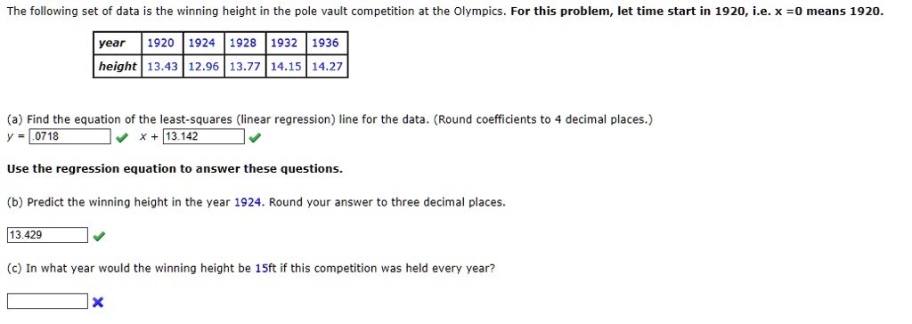 The following set of data is the winning height in the pole vault ...