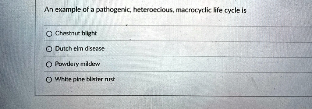 An example of a pathogenic, heteroecious, macrocyclic life cycle is ...