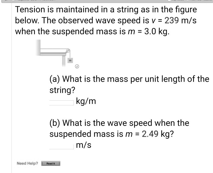 SOLVED: Tension is maintained in a string as in the figure below. The observed wave speed is V ...