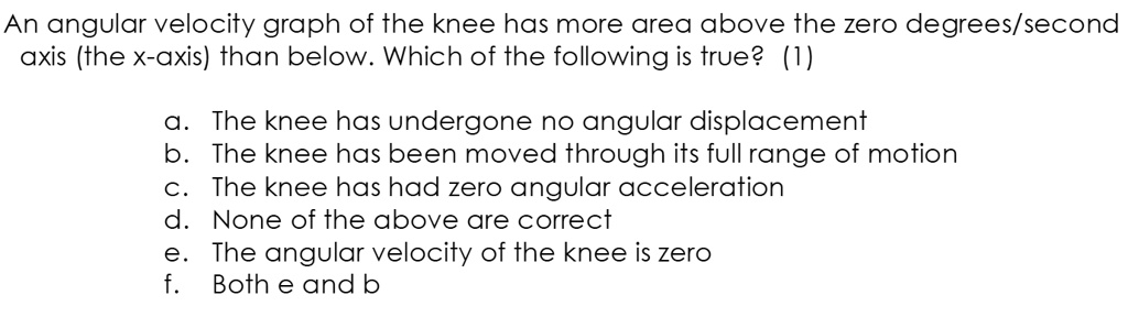 SOLVED: An angular velocity graph of the knee has more area above the zero degrees/second axis ...