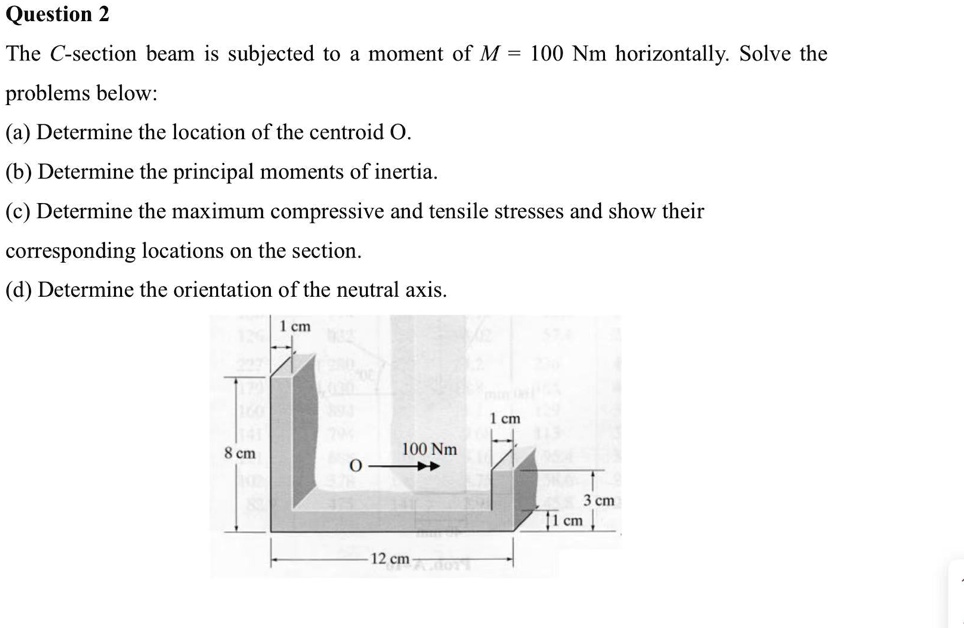 question 2 the c section beam is subjected to a moment of m 100 nm ...