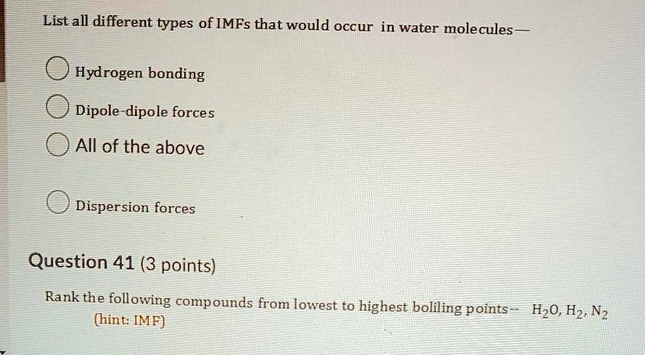SOLVED: List all different types of MFs that would occur in water ...