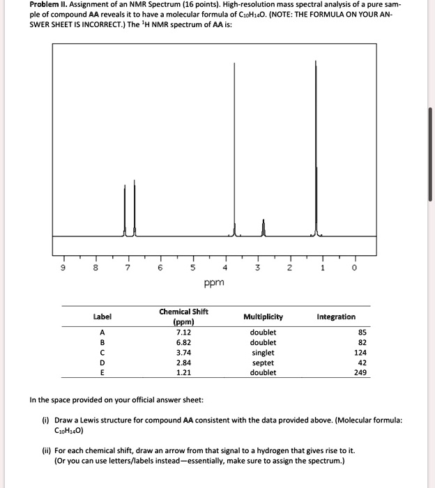 Problem ii assignment of an nmr spectrum 16 points high...