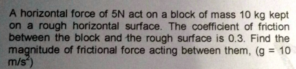 Solved A Horizontal Force 5n Act On A Block Of Mass A Horizontal