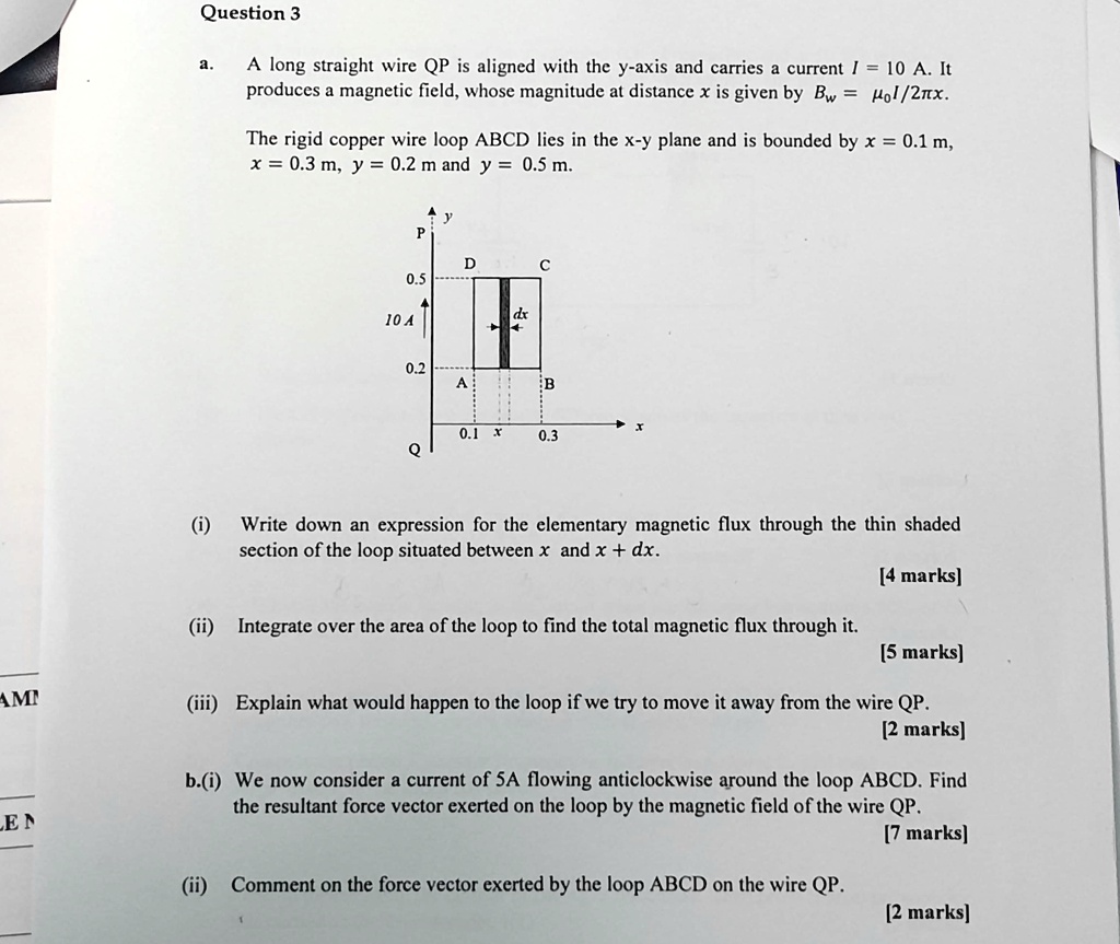 SOLVED: Question 3 a A long straight wire QP is aligned with the y-axis and carries a current I ...