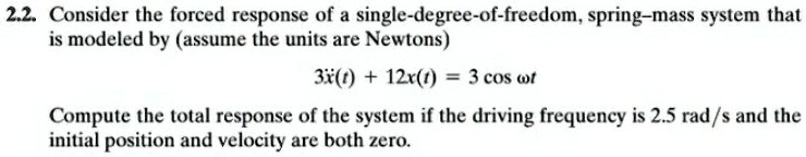SOLVED: Consider the forced response of a single-degree-of-freedom ...