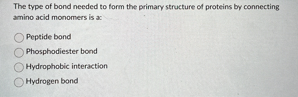The type of bond needed to form the primary structure of proteins by ...