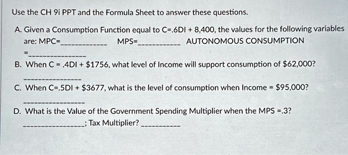 Use the CH 9i PPT and the Formula Sheet to answer these...