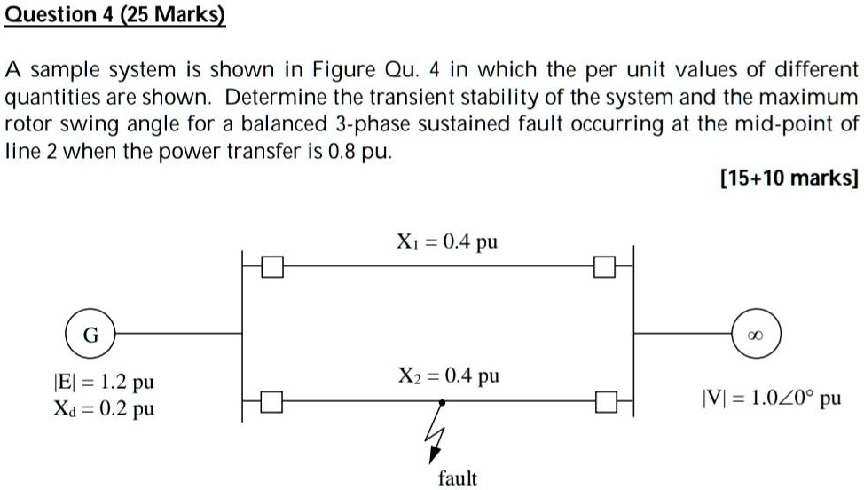 SOLVED: Question 4(25 Marks) A sample system is shown in Figure Qu. 4 in which the per unit ...