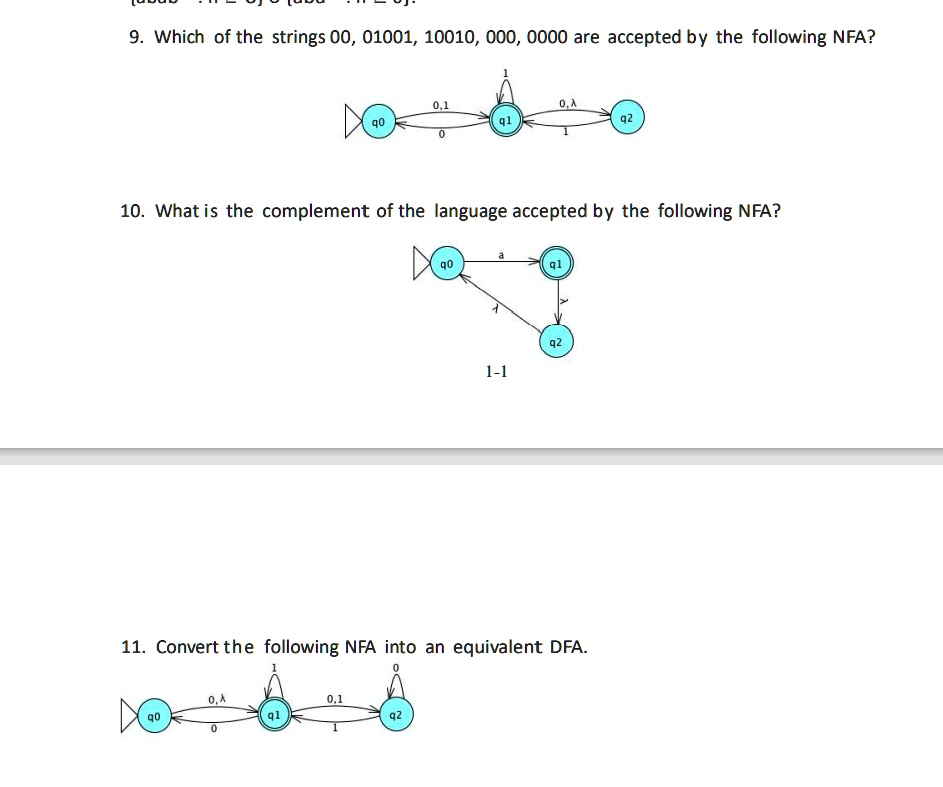 SOLVED: 9. Which of the strings 00, 01001,10010, 000, 0000 are accepted by the following NFA? 0. ...
