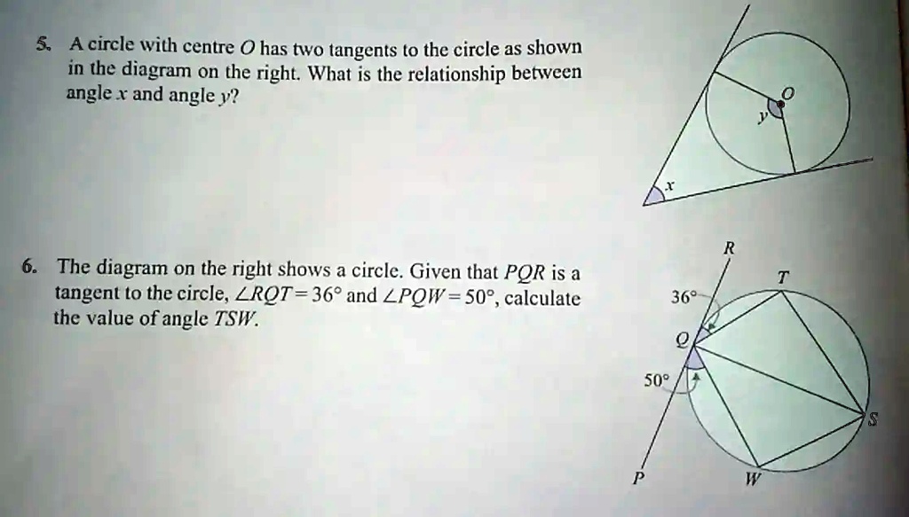 SOLVED: A circle with centre 0 has two tangents t0 the circle as shown in the diagram on the ...