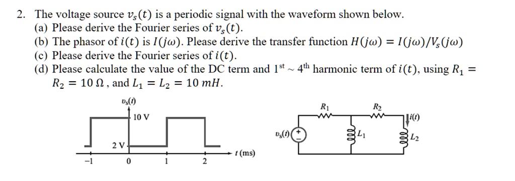 SOLVED: The voltage source Vs(t) is a periodic signal with the waveform shown below. a) Please ...