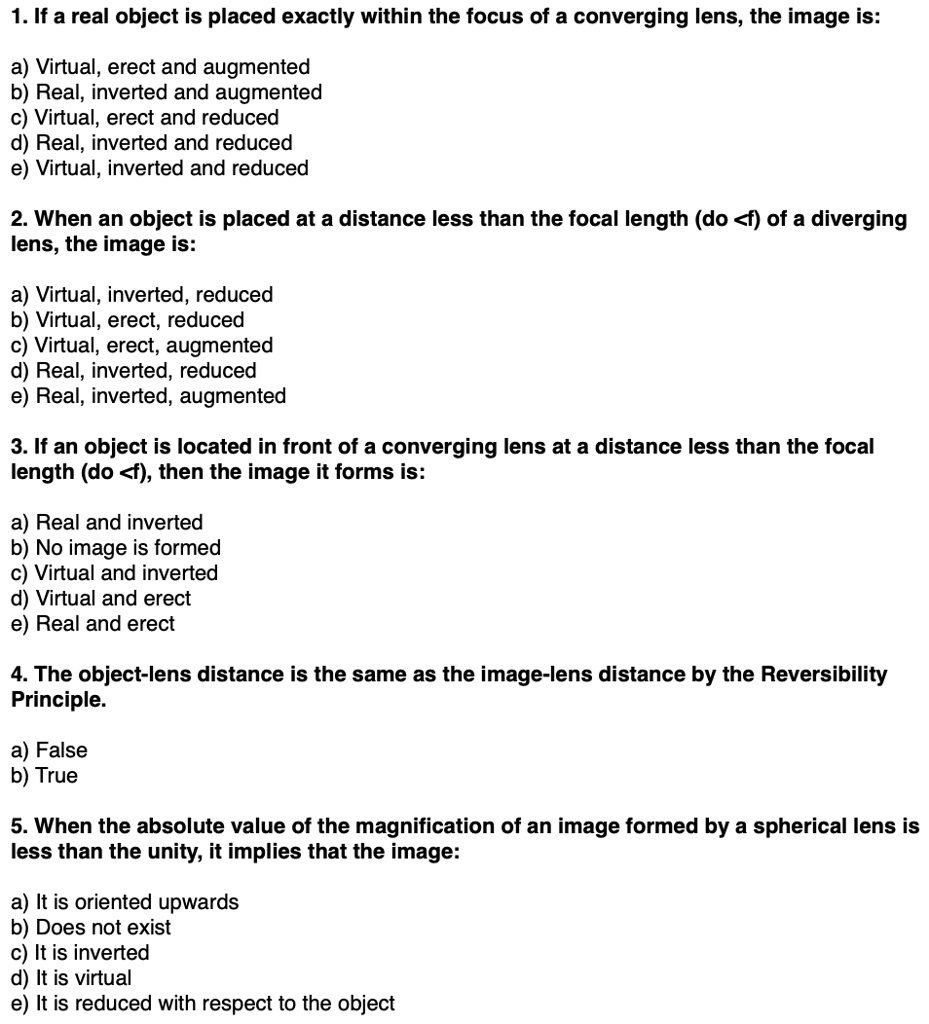 SOLVED: 1. If a real object is placed exactly within the focus of a ...