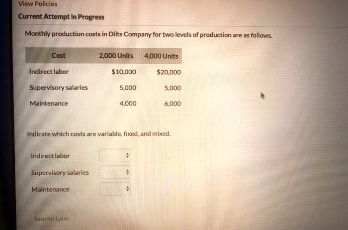 SOLVED: Monthly production costs in Dilts Company for two levels of ...